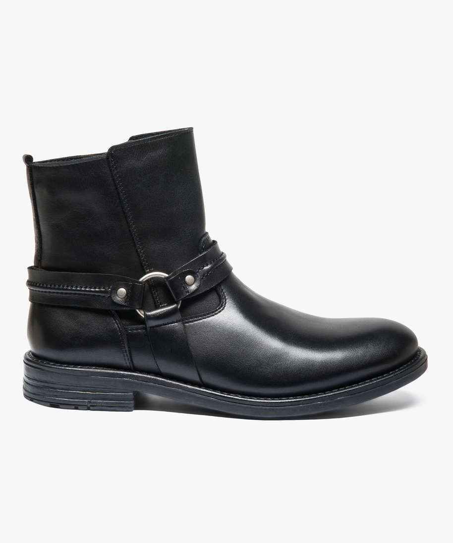 boots en cuir esprit biker avec fermeture zippee noir homme | GÉMO