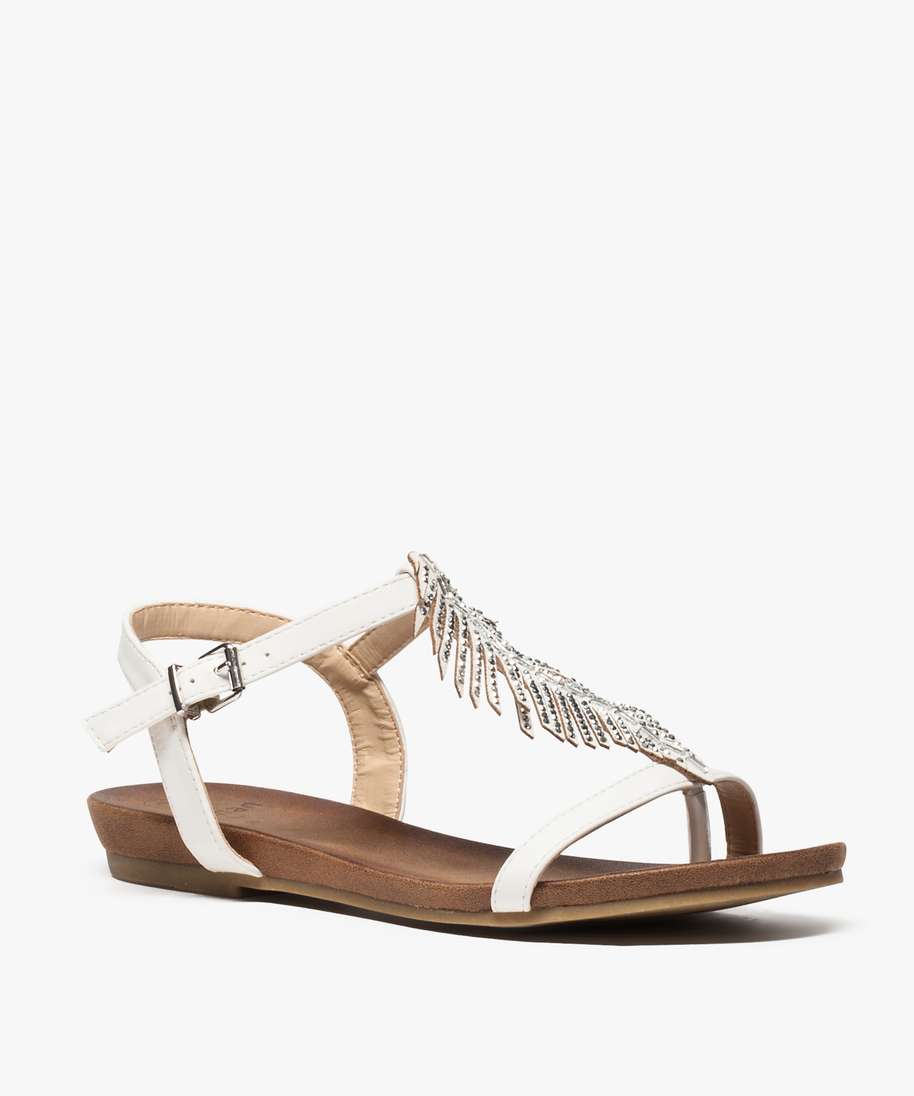sandales femme avec feuille en strass et petit talon compense blanc ...