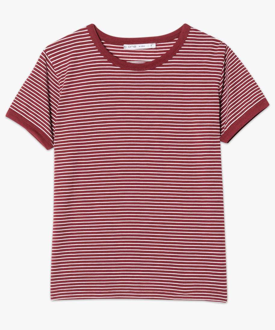 tee shirt raye a manches courtes rouge femme | GÉMO