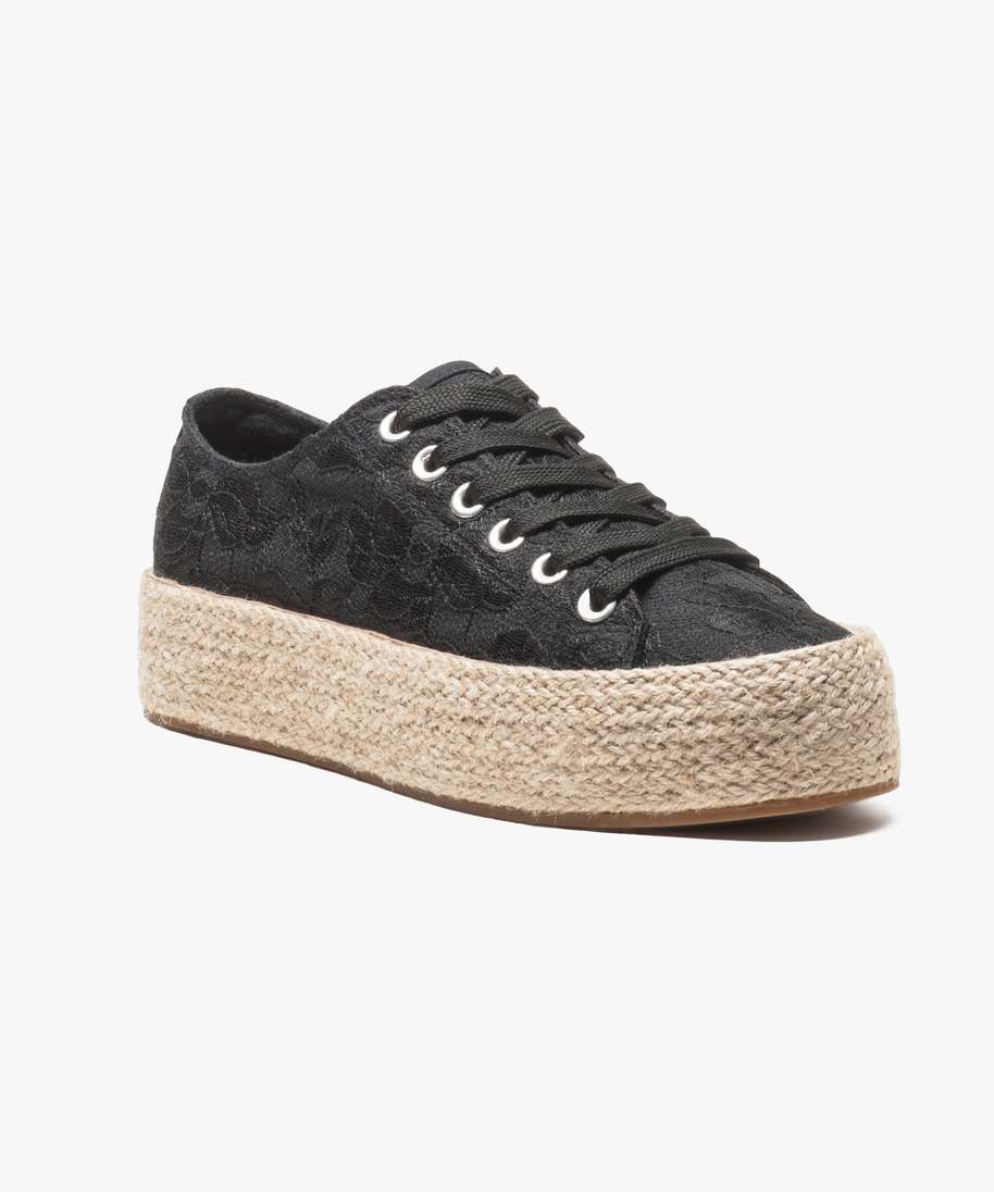 baskets basses en toile irisee avec semelle plateforme en corde noir ...