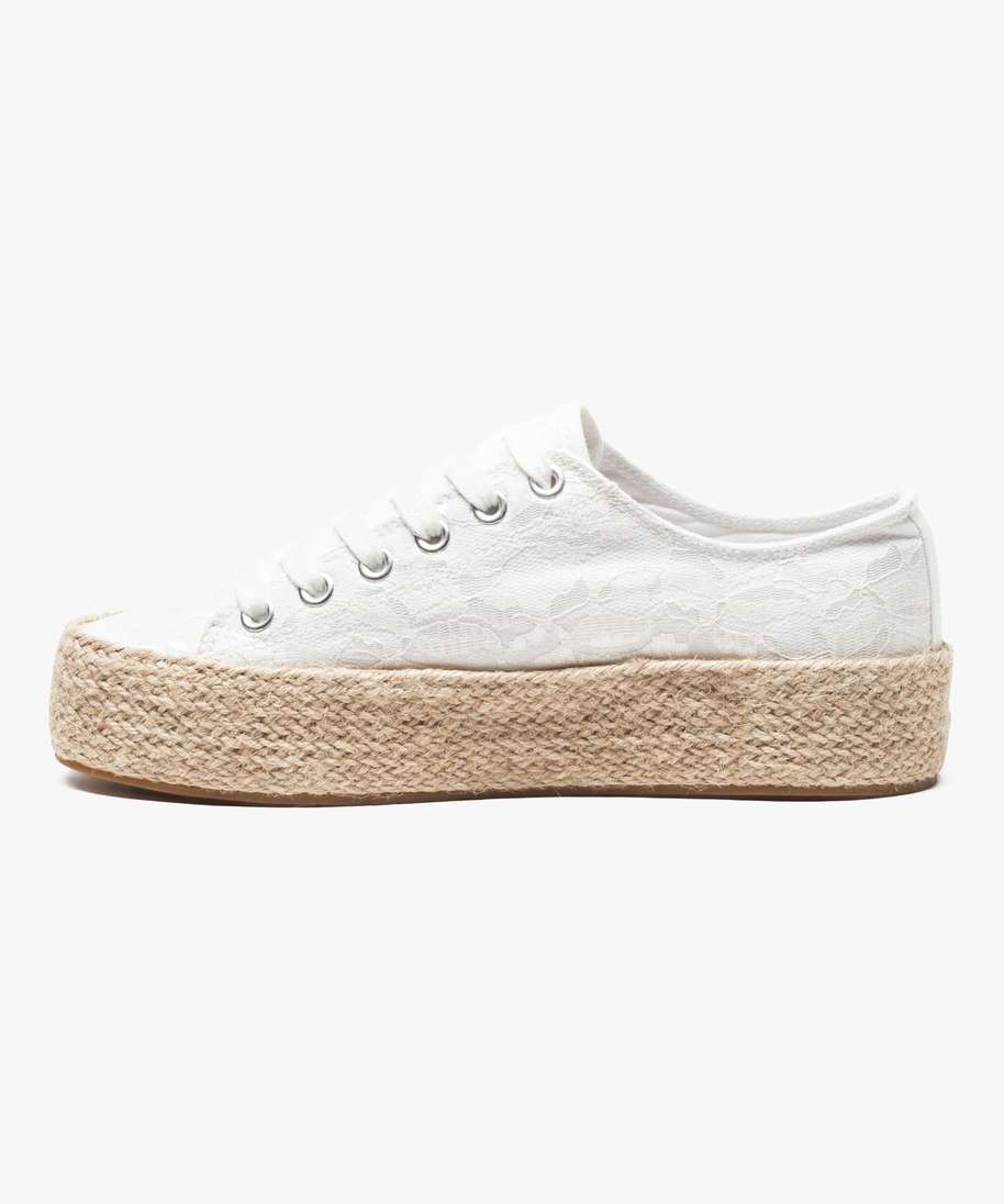 baskets basses en toile irisee avec semelle plateforme en corde blanc ...