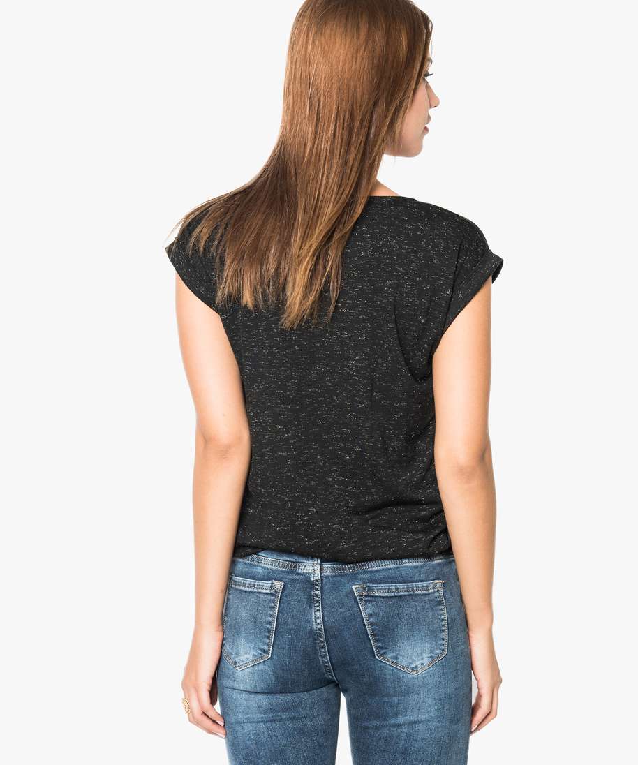 tee-shirt femme paillete fluide a taille elastiquee noir standard t ...