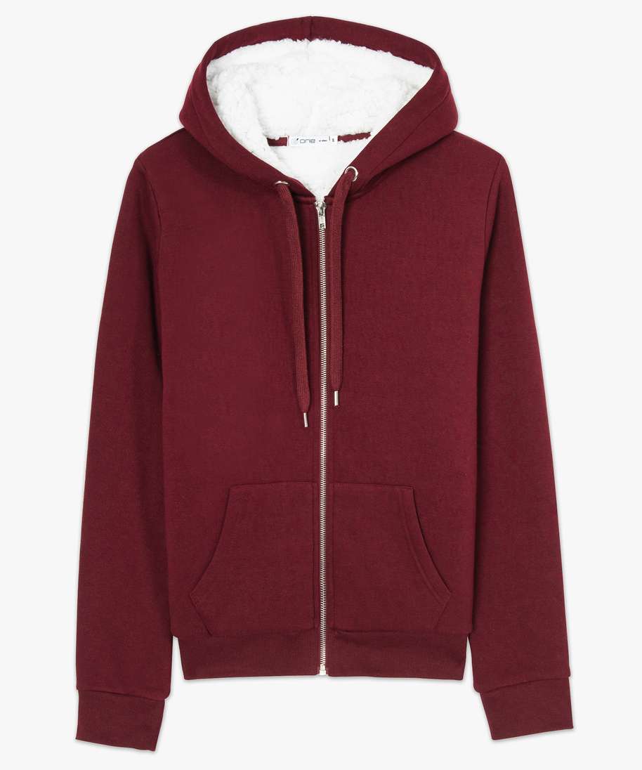 sweat femme a capuche double sherpa et zippe sur lavant rouge sweats ...