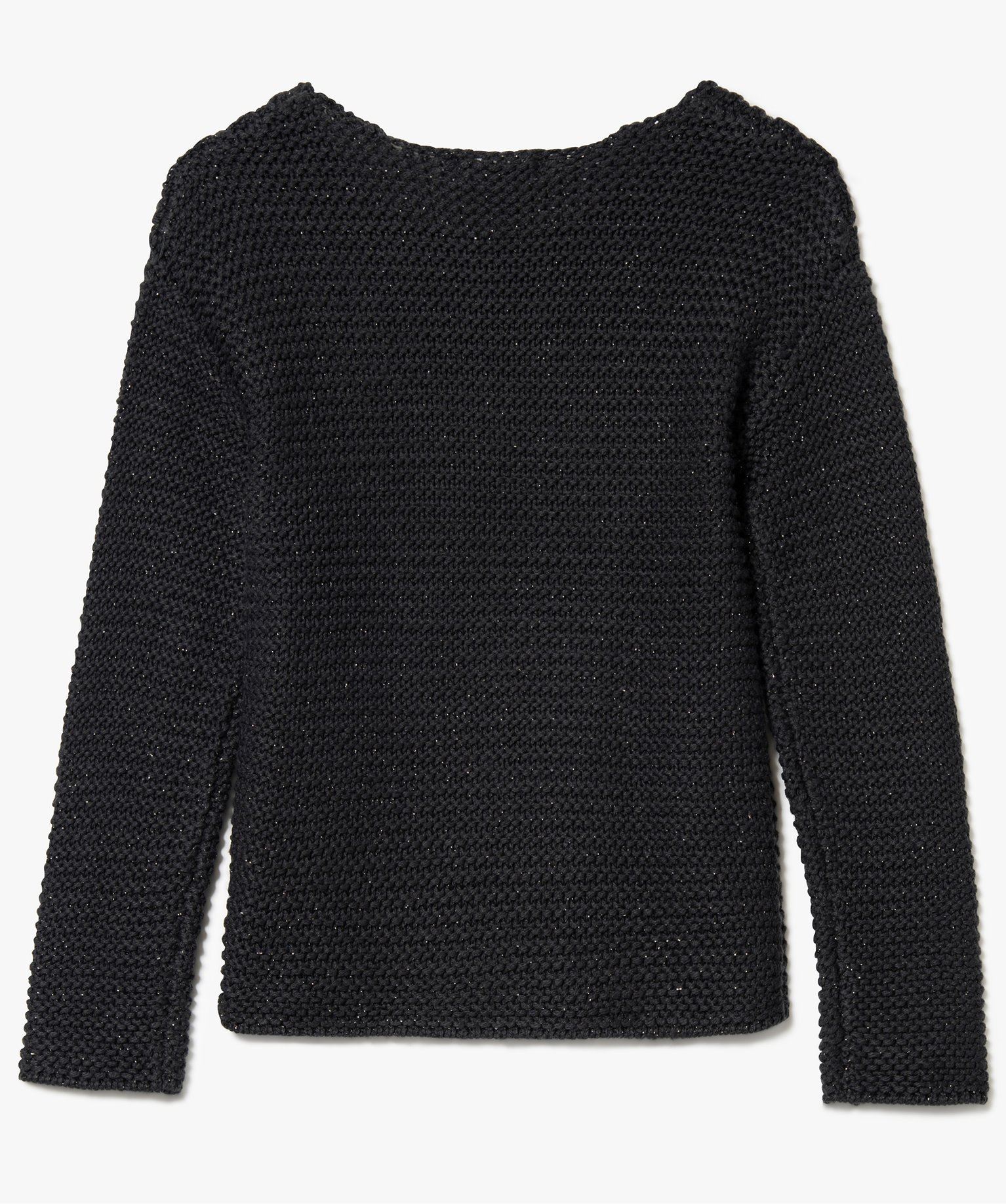 pull en maille lache a empiecement paillete gris pulls fille | GÉMO