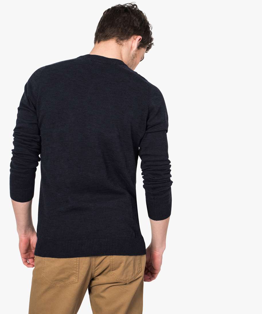 pull homme en coton fin avec finitions bord-cote bleu pulls homme | GÉMO