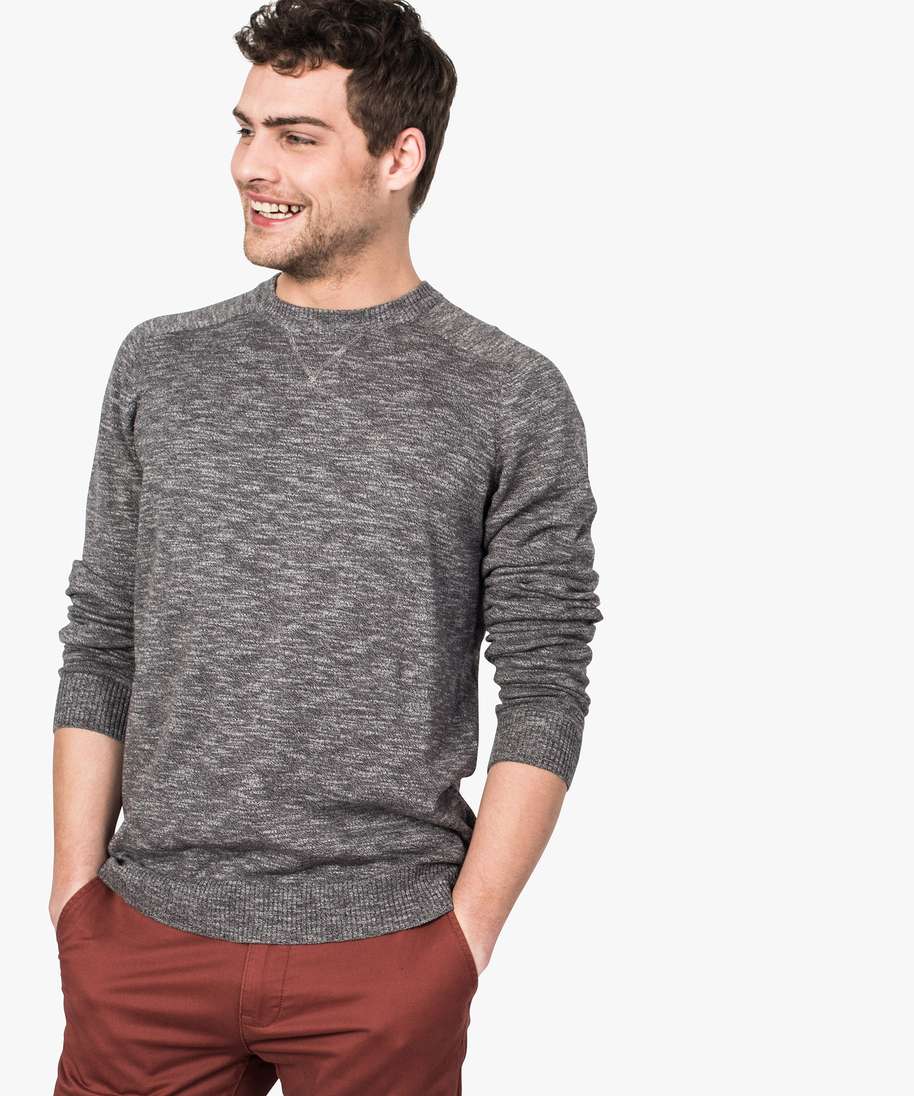 pull homme en coton fin avec finitions bord-cote gris pulls homme | GÉMO
