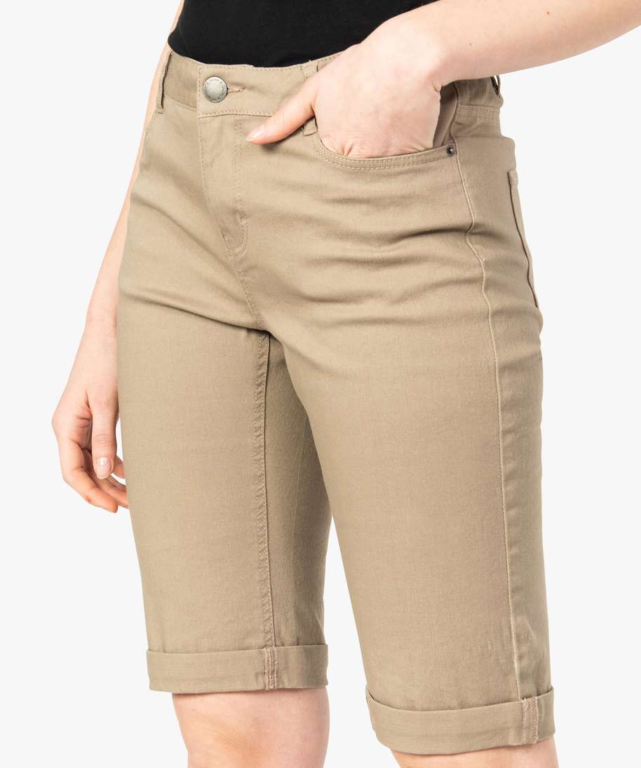 bermuda femme uni en toile extensible brun femme | GÉMO