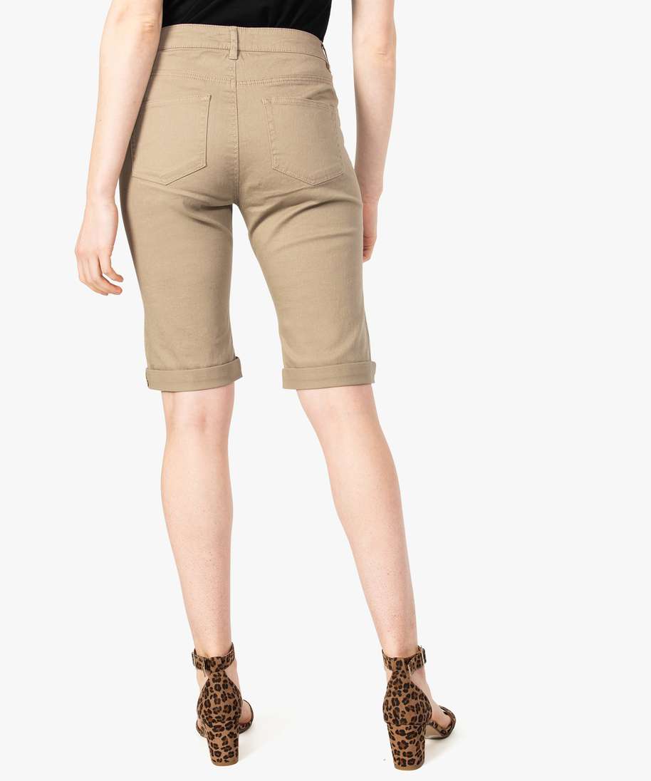 bermuda femme uni en toile extensible brun femme | GÉMO