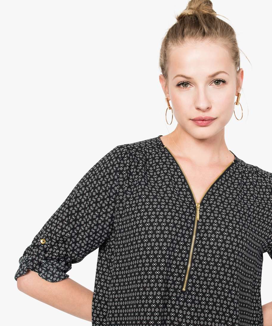 tunique femme fluide imprimee col v fantaisie noir standard blouses ...