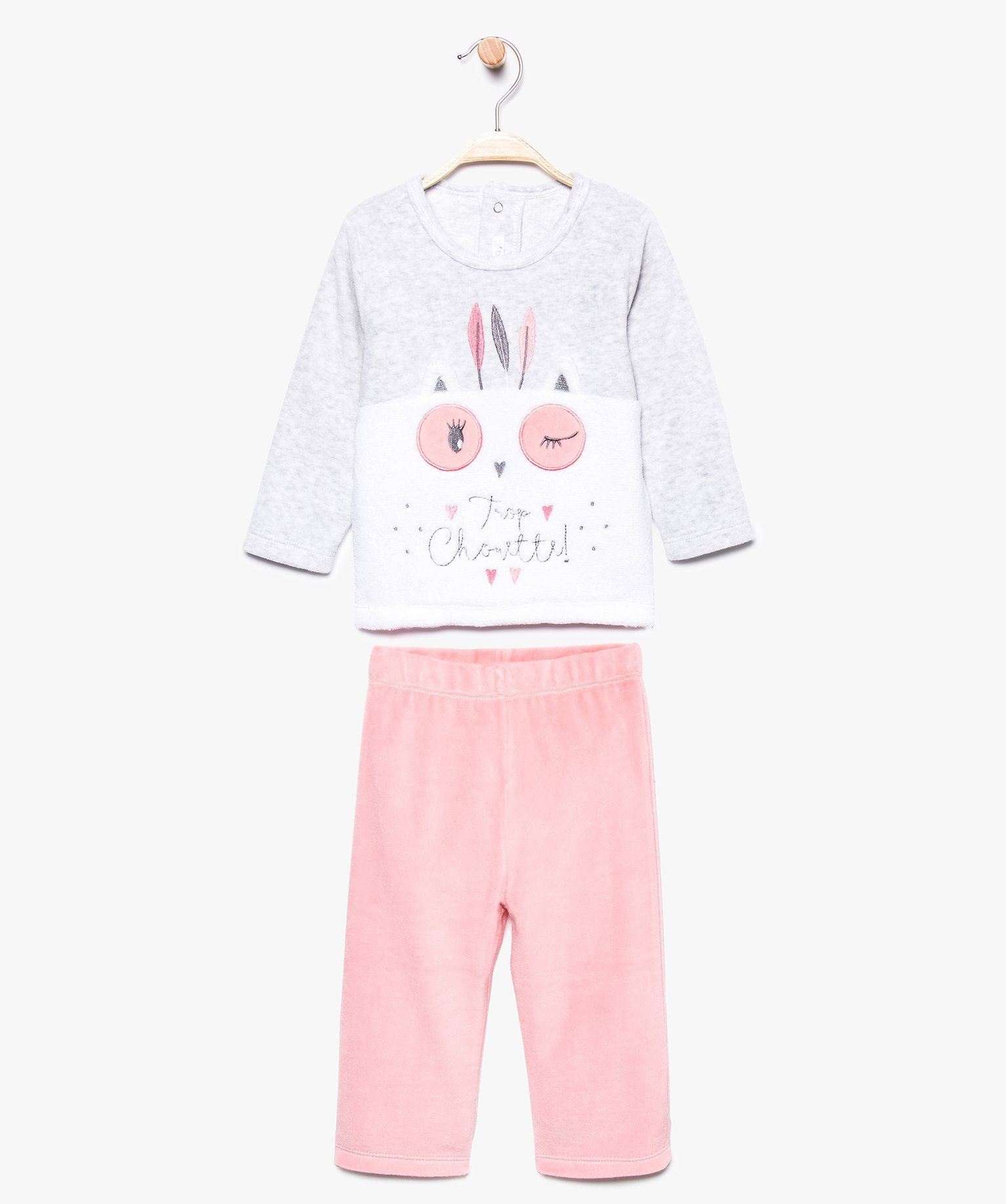 pyjama sans pieds 2 pieces bebe fille en velours avec motif chouette ...