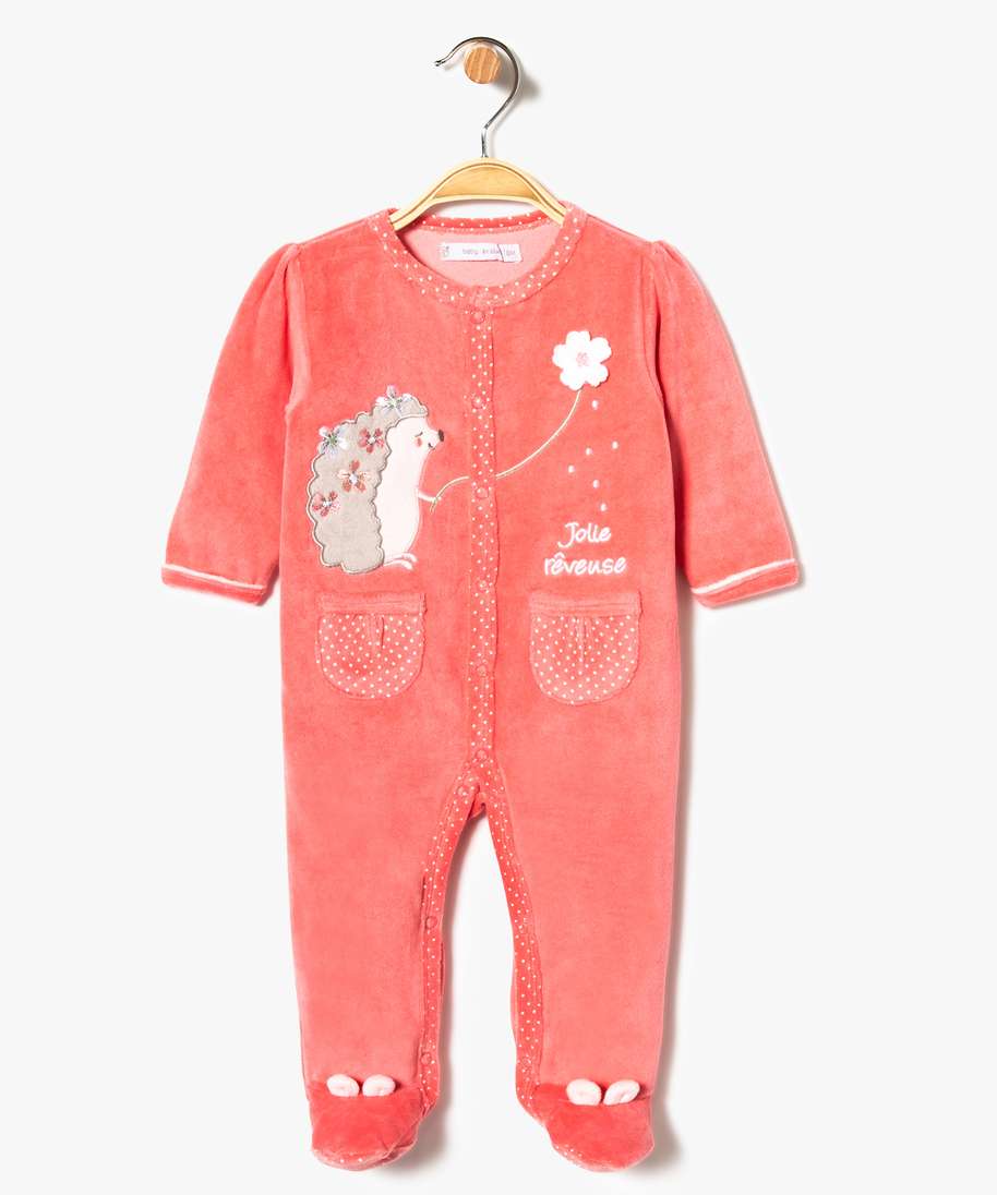 pyjama bebe en velours avec motifs pois et details girly rose chine ...