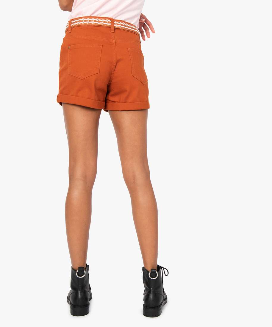 short femme en toile avec ceinture tressee style ethnique brun shorts ...