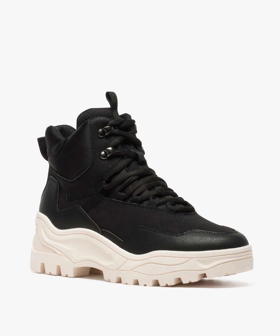 baskets femme montantes a talon compense et semelle crantee noir femme ...