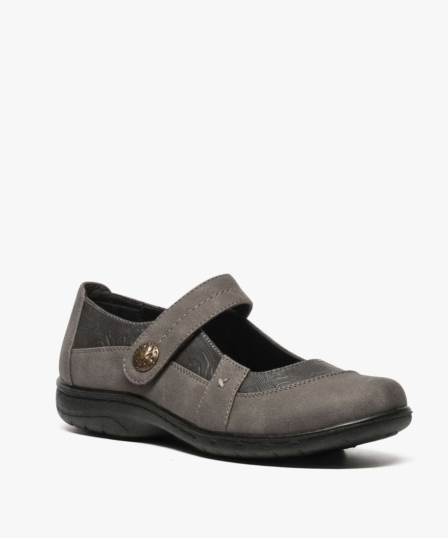 chaussures confort femme ballerines avec bride a scratch gris femme | GÉMO