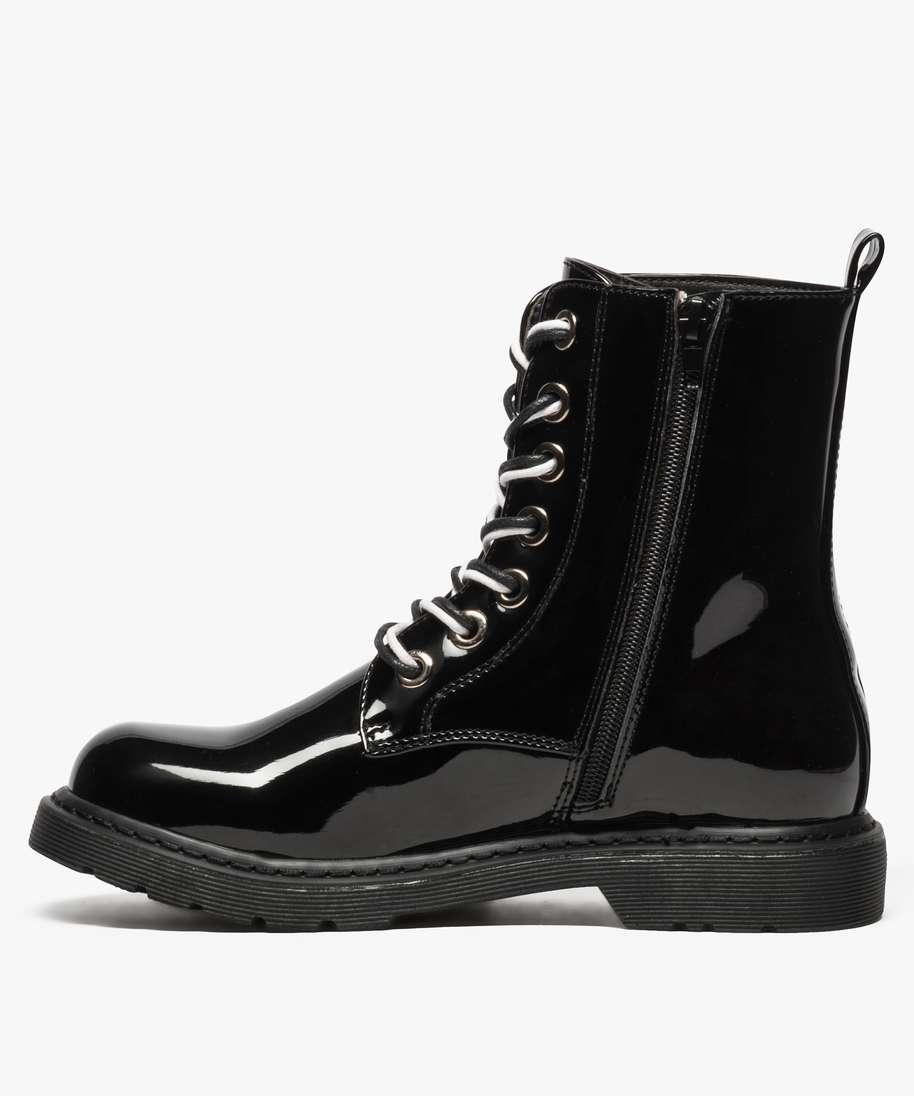 bottines femme semelle crantee avec fermeture lacets et zip noir femme ...