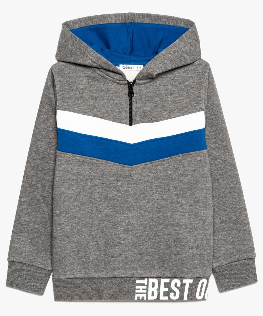 sweat garcon a capuche avec bandes bicolores gris sweats garcon | GÉMO