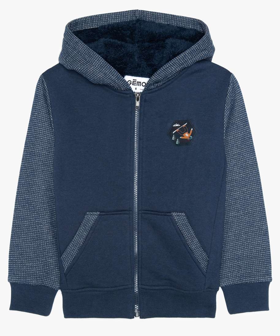 sweat garcon zippe avec capuche et doublure sherpa bleu sweats garcon ...