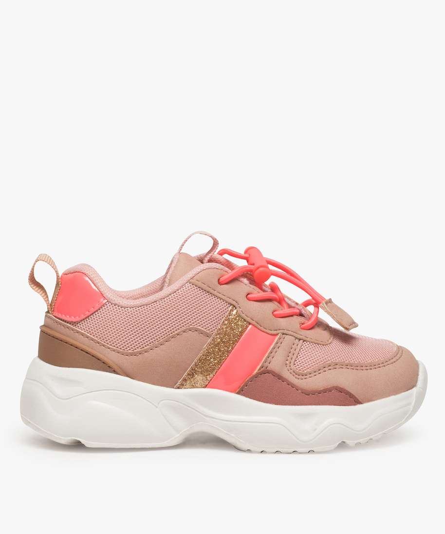 baskets fille multicolores a lacets elastiques autobloquants rose ...