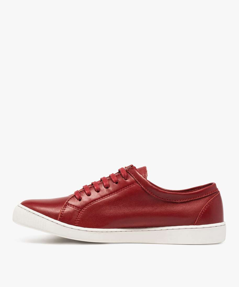 tennis femme en cuir uni fermeture lacets rouge femme | GÉMO