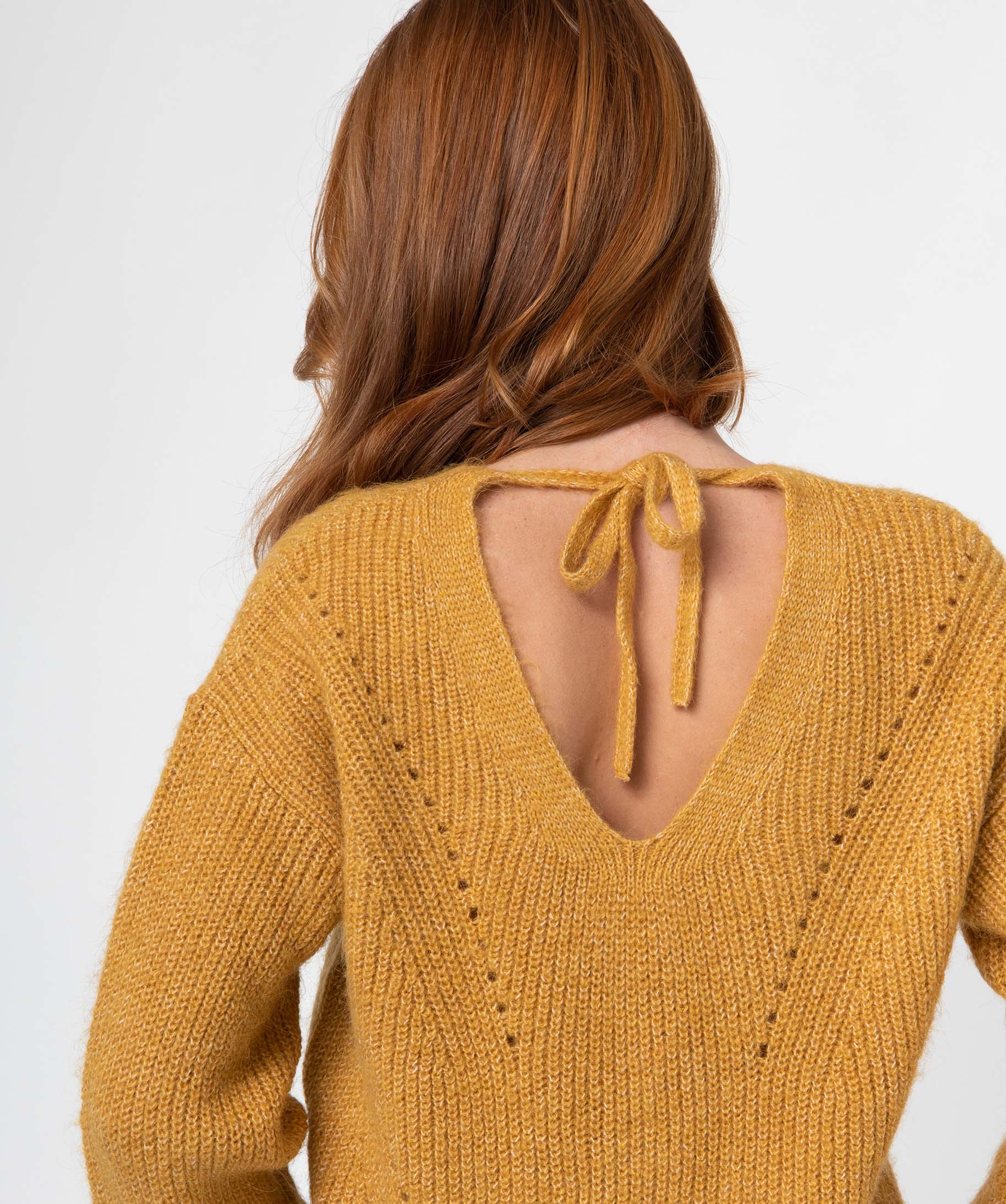 pull femme en grosse maille a double col v jaune pulls femme | GÉMO