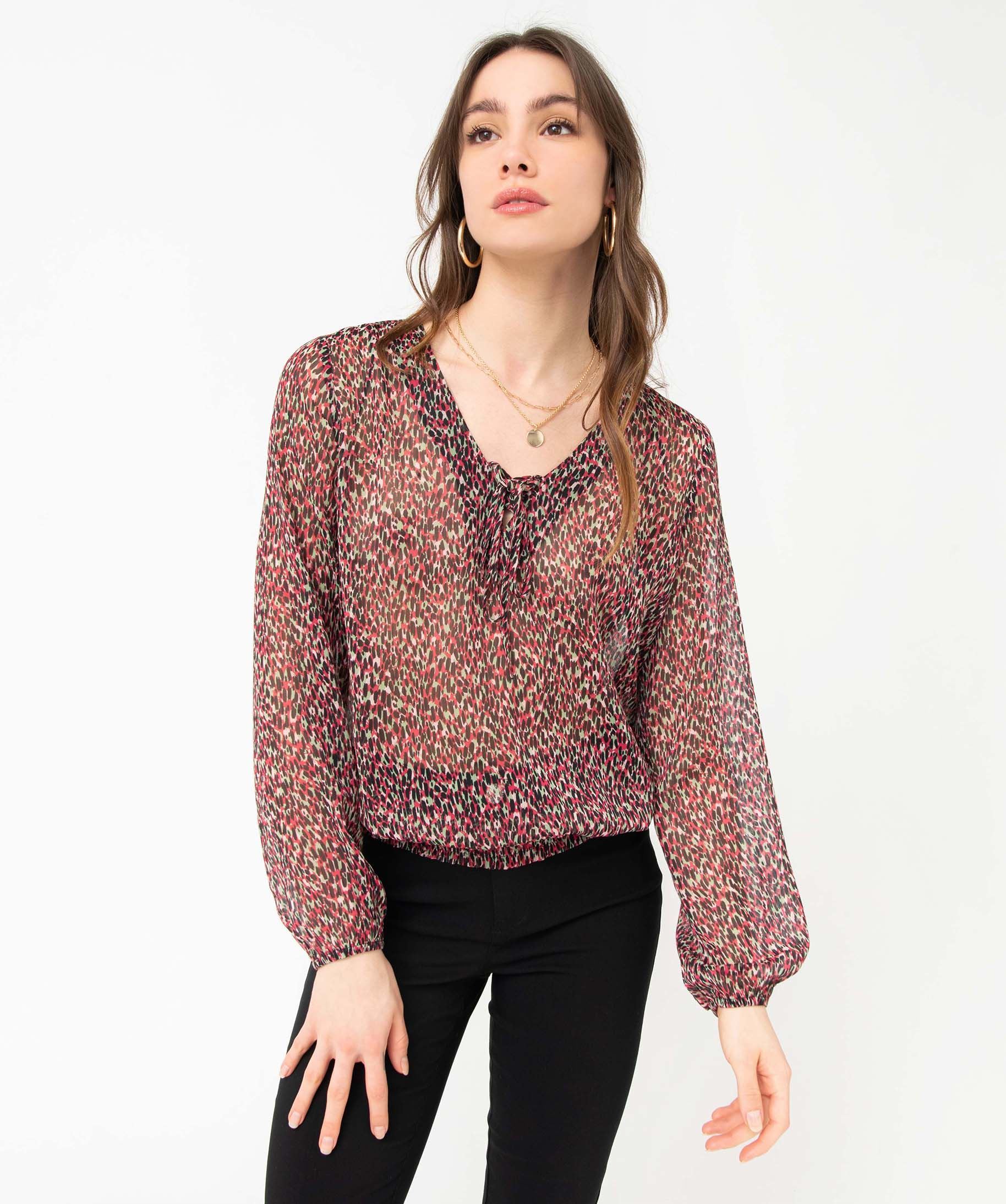 blouse femme en voile imprime avec finitions elastiques imprime chemisiers femme | GÉMO