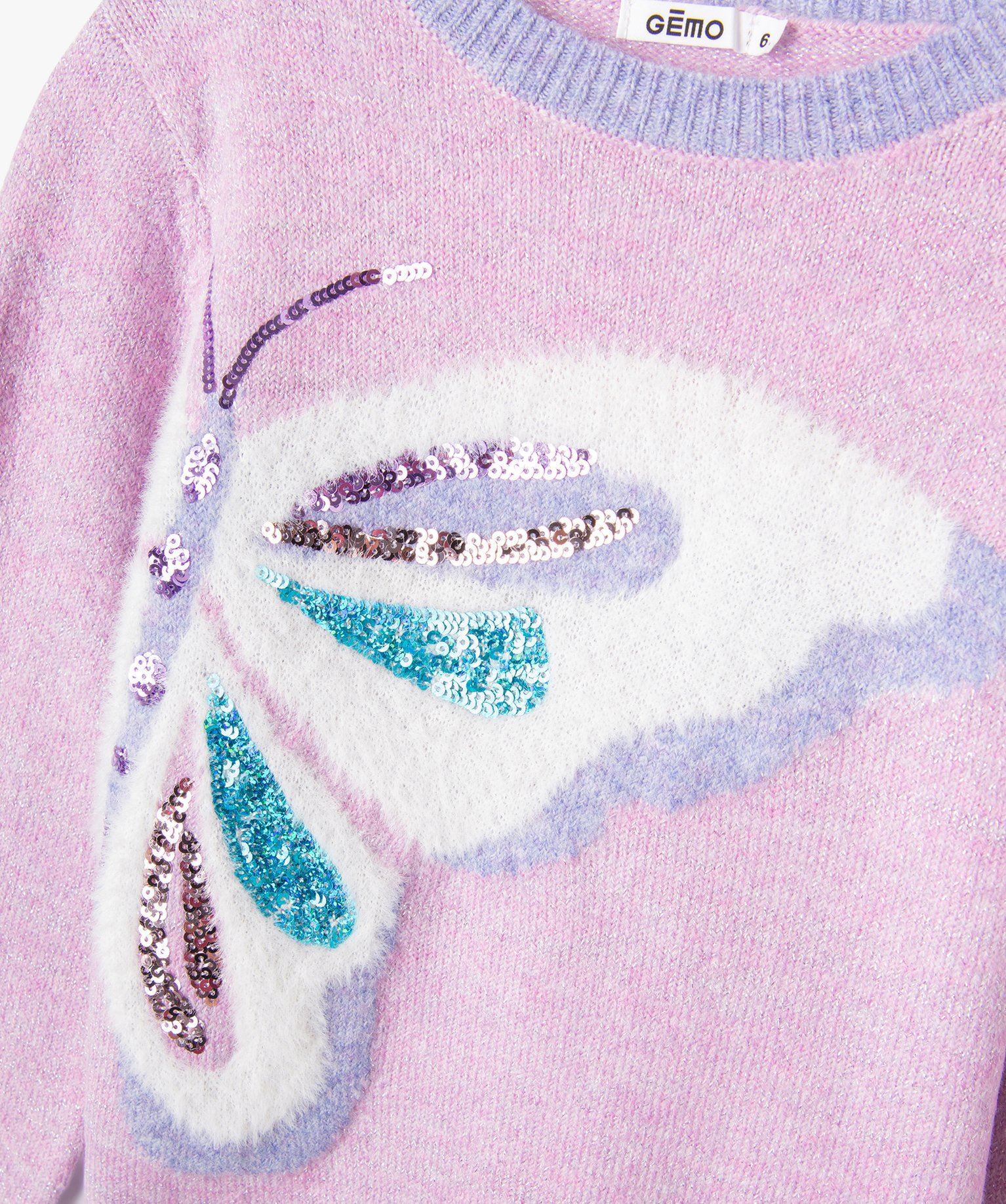 pull paillete avec sequins brodes et motifs fille rose pulls fille | GÉMO