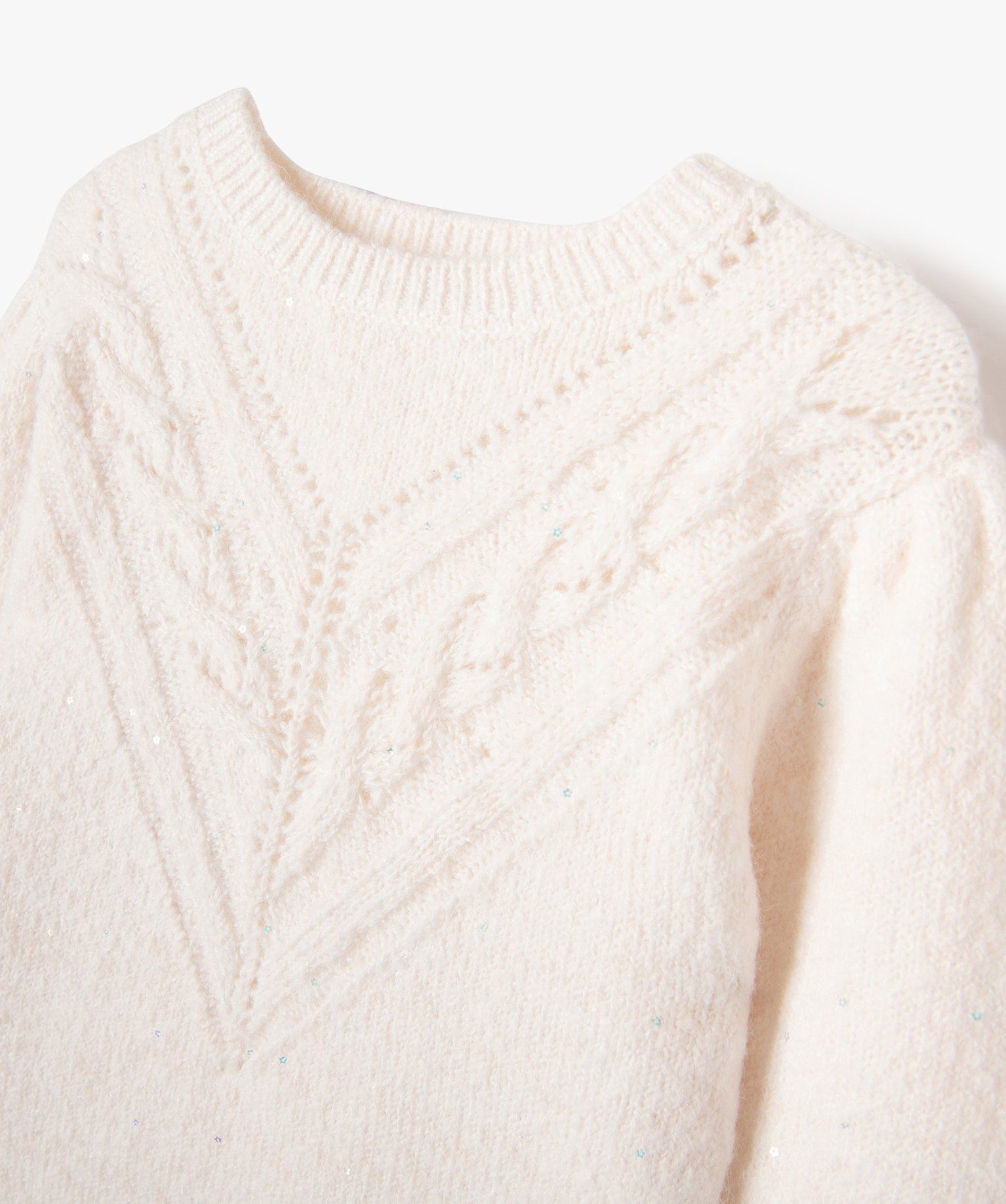 pull en maille avec sequins fille blanc chine pulls fille | GÉMO