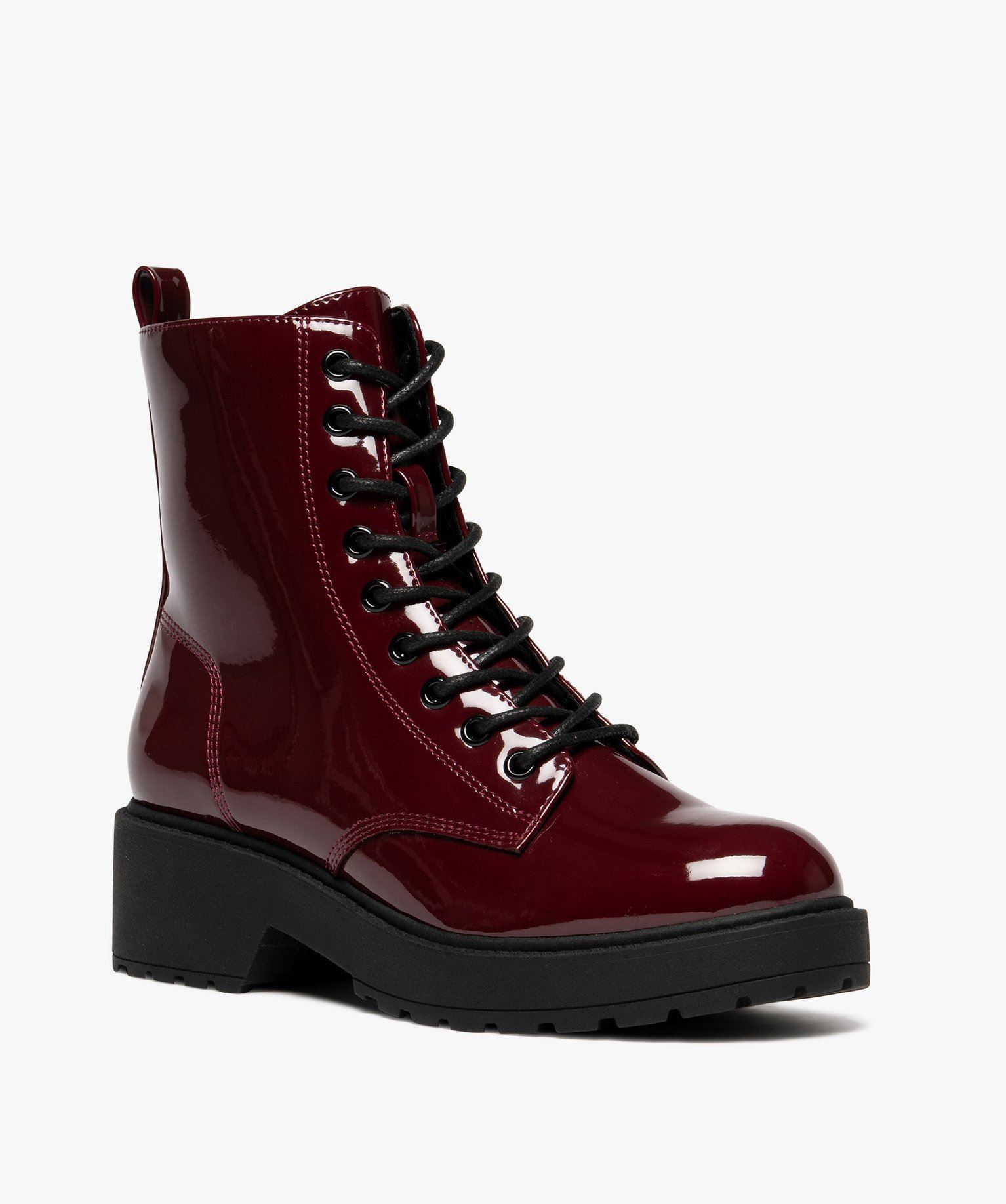 boots femme vernies avec semelle crantee epaisse a zip et a lacets ...