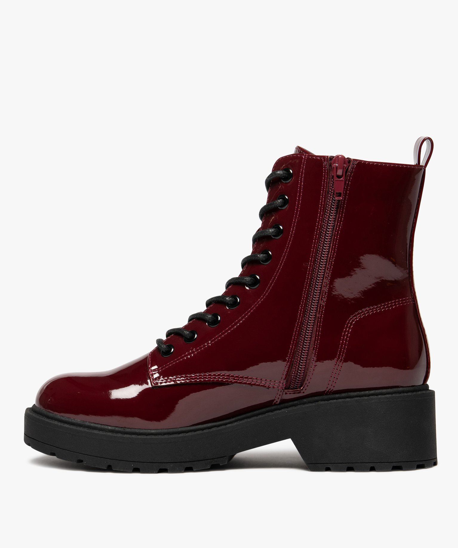 boots femme vernies avec semelle crantee epaisse a zip et a lacets ...