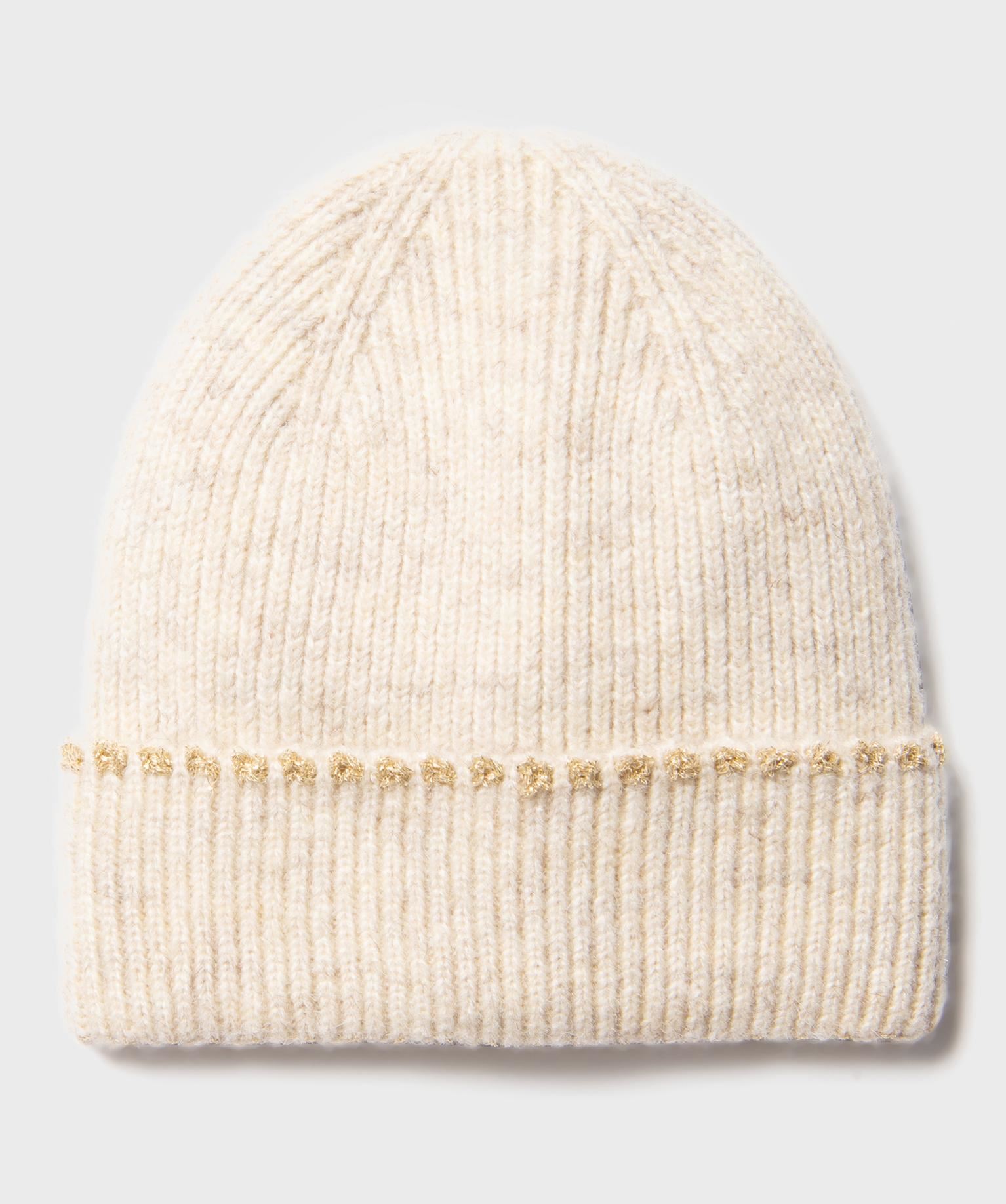 bonnet en maille cotelee a revers paillete femme beige femme | GÉMO