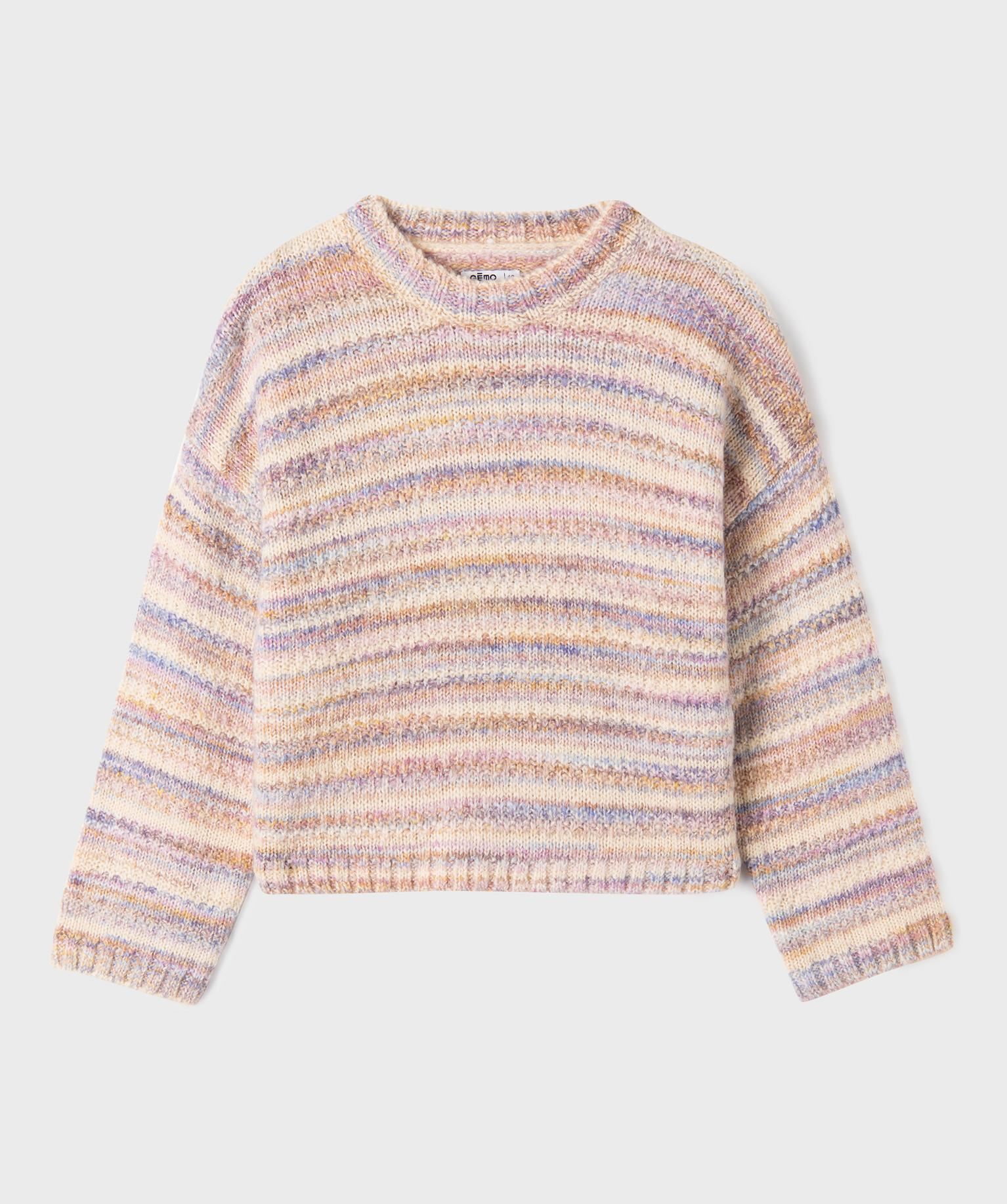 pull court et large en maille fantaisie a rayures colorees fille rose ...